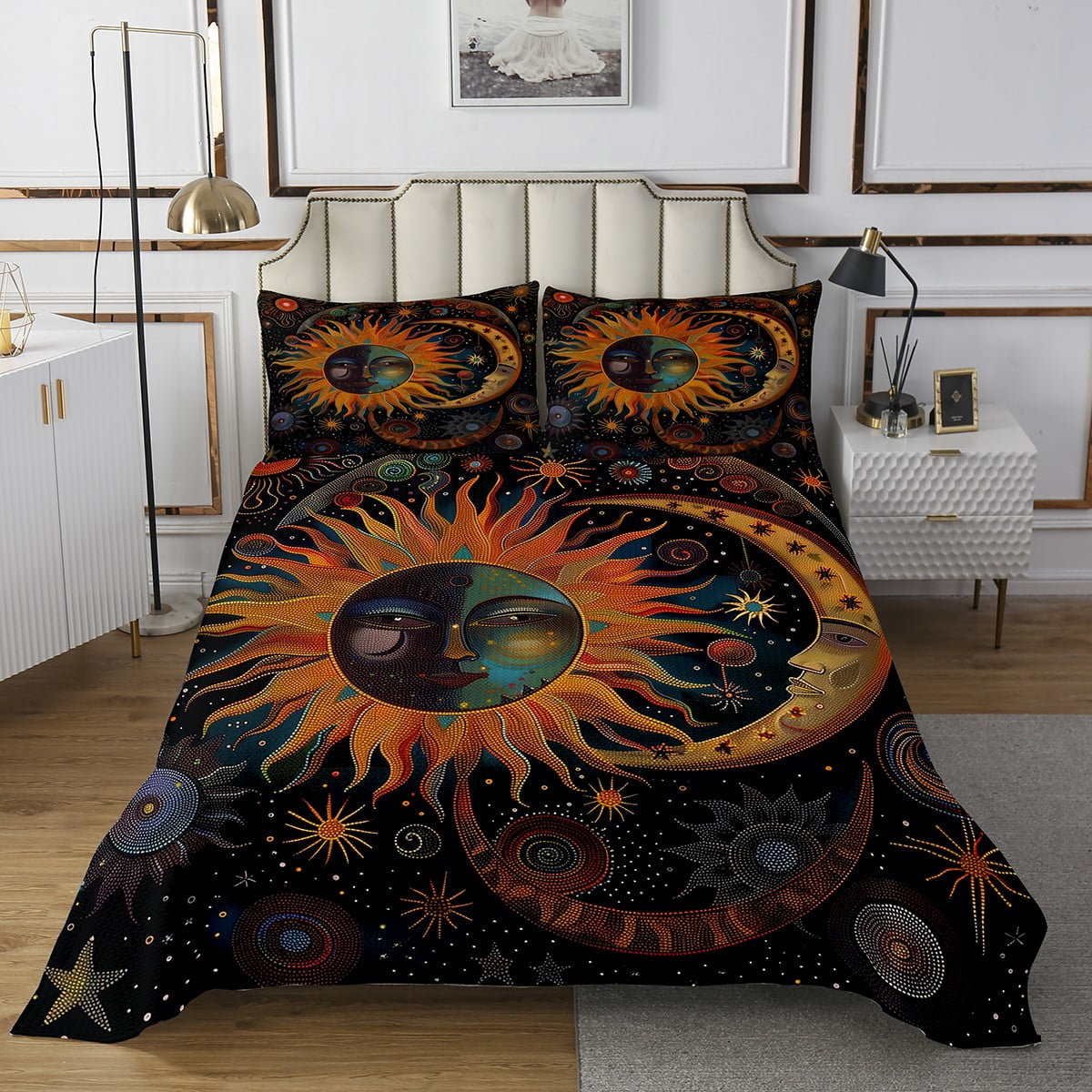 Boho Sun And Moon Quilt Set Bohemian Decor Teens,King Coverlet Set ...