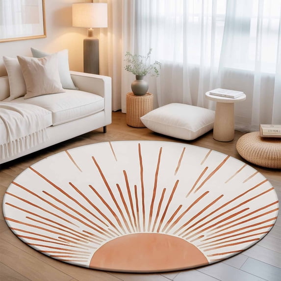 Boho Sun Arch Orange Stripe Round Rug 5ft Abstract Lines Modern Art ...
