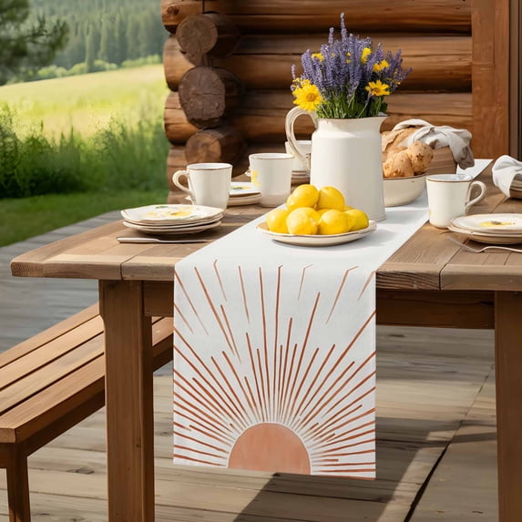 Boho Sun Arch Orange Stripe Table Runner 72 Inch Long Abstract Lines ...