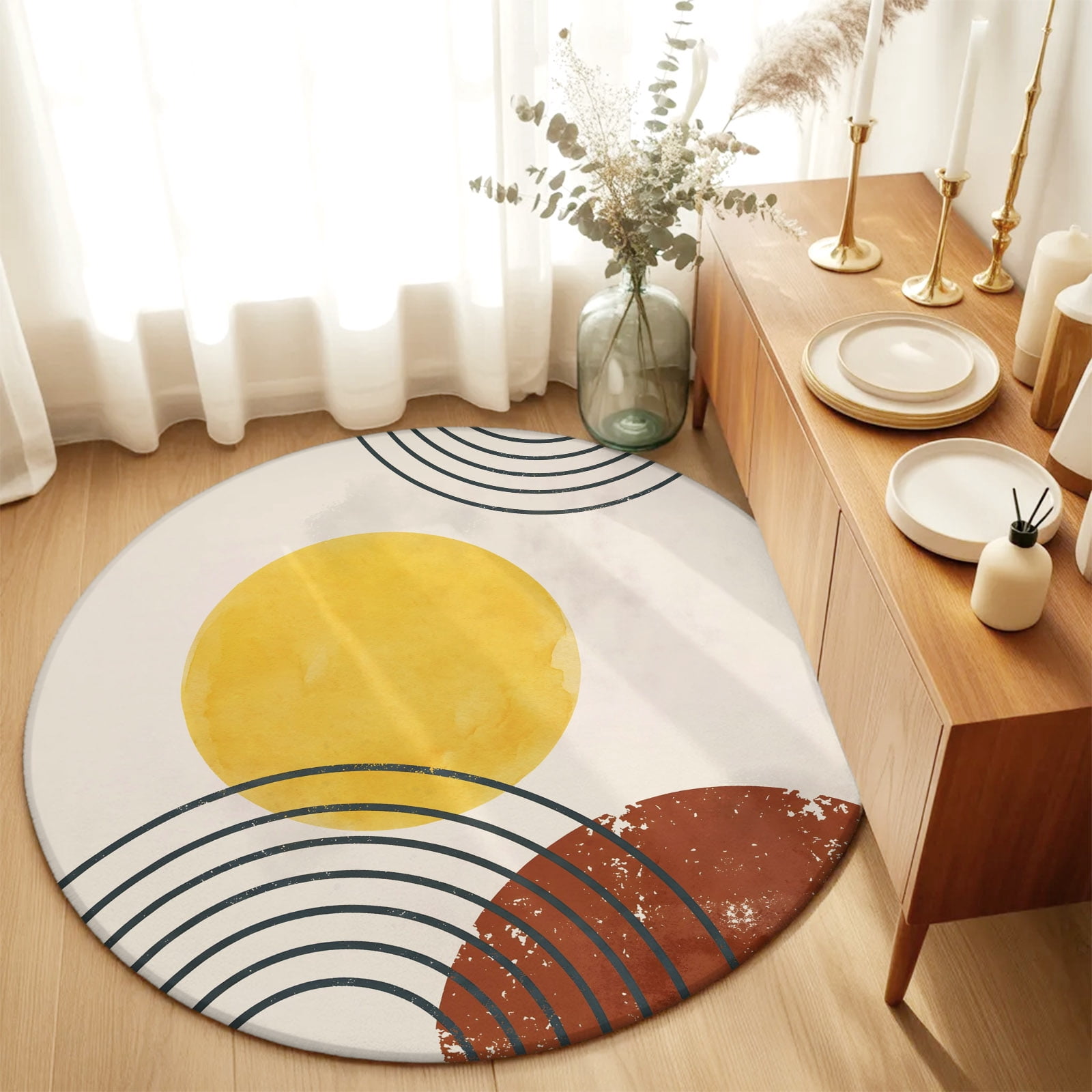 Boho Sun Arch Stripe Round Area Rug 3ft,Living Room Rug Non-Slip ...
