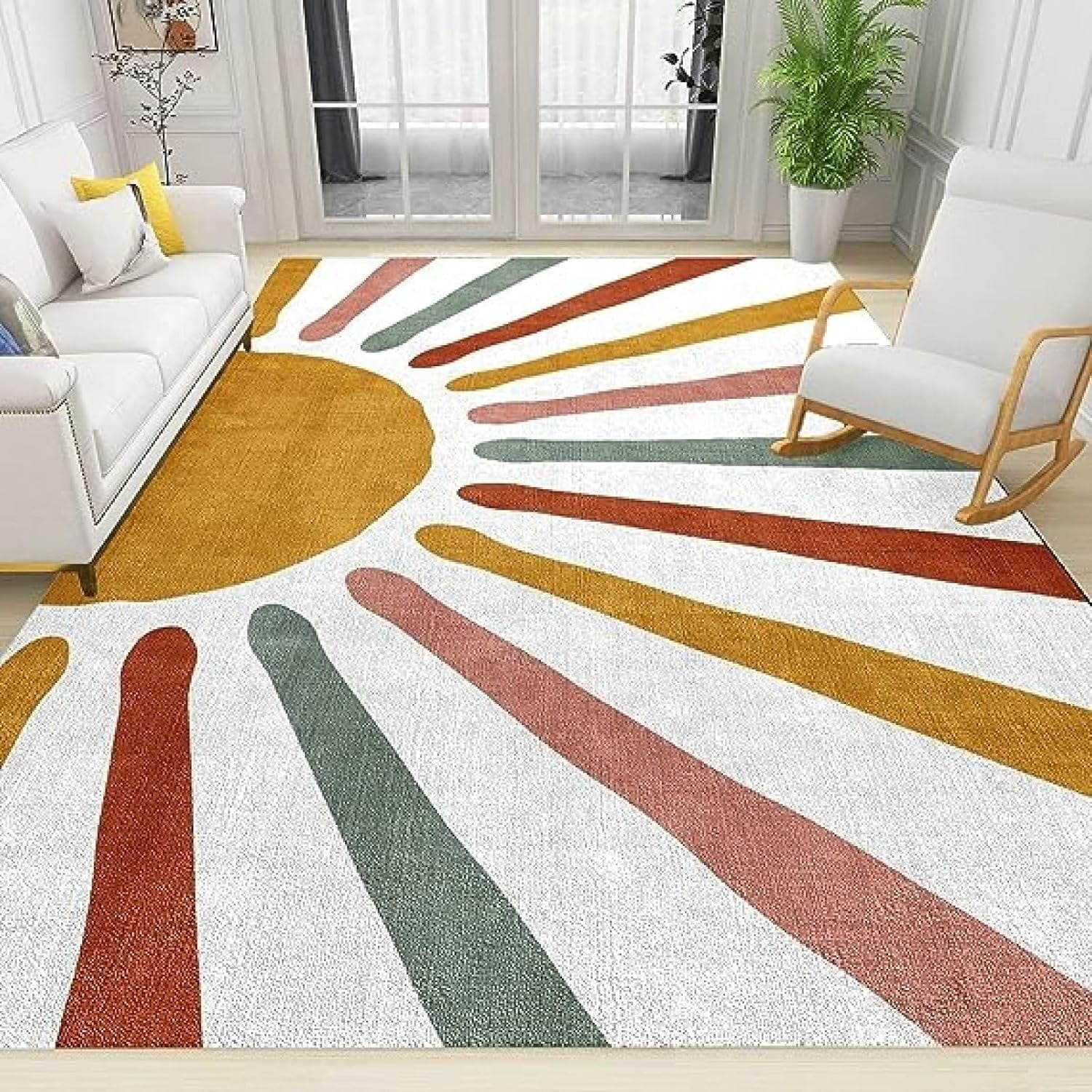 Boho Sun Area Rug, Modern Painting Sunrise Line Art Minimalism Abstract ...