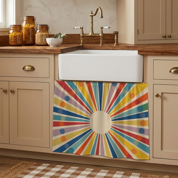 Boho Sun Cabinet Curtains 28"W x 35L, Abstract Rainbow Colorful ...