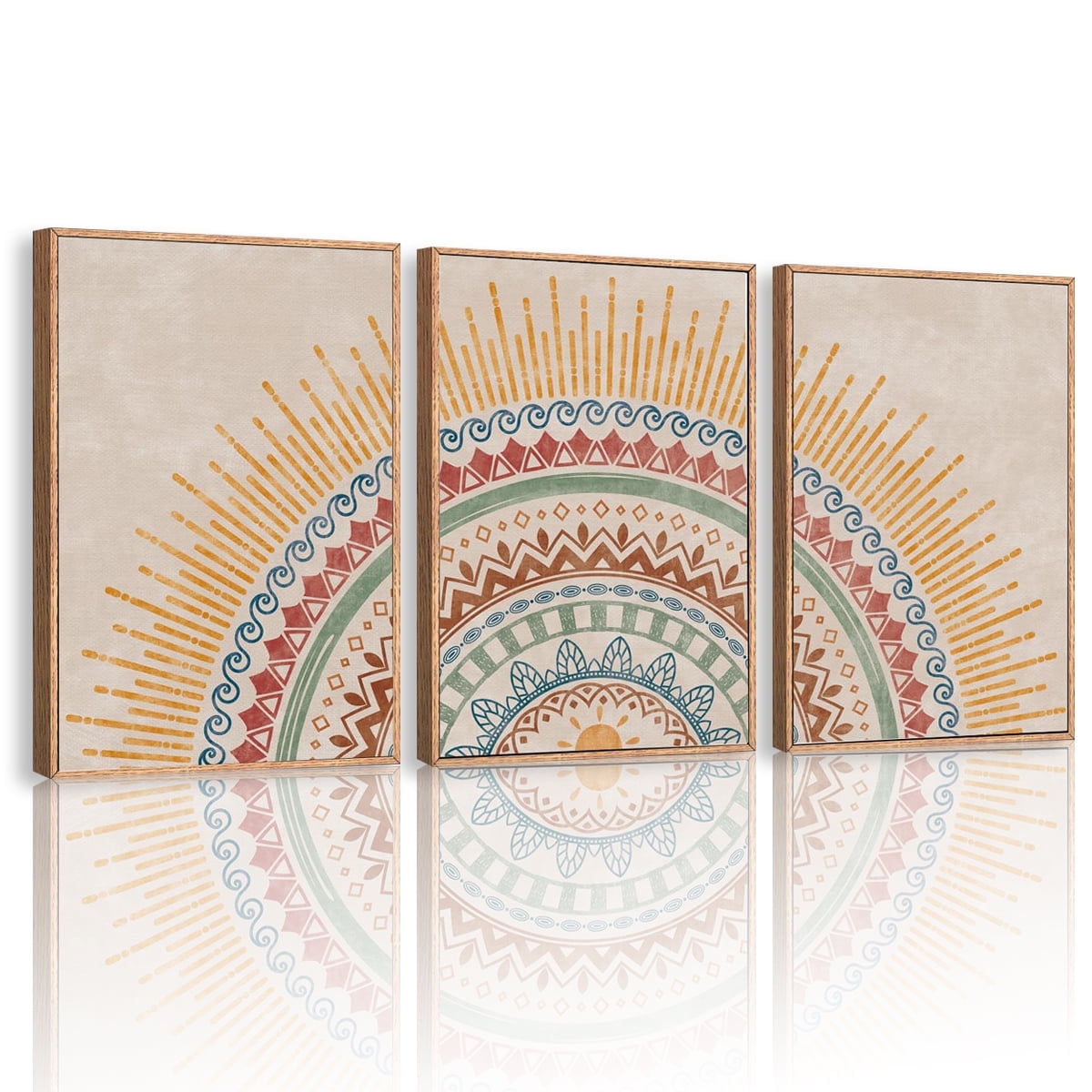 Boho Sun Canvas Wall Art Modern Mandala Framed Wall Decor Minimalism ...
