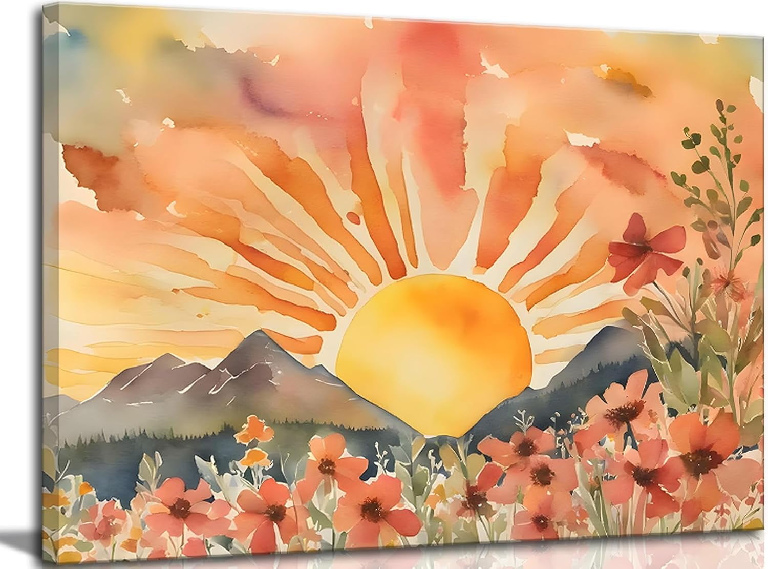Boho Sun Canvas Wall art Mid-Century Modern Abstract Bohemian Sunset in ...