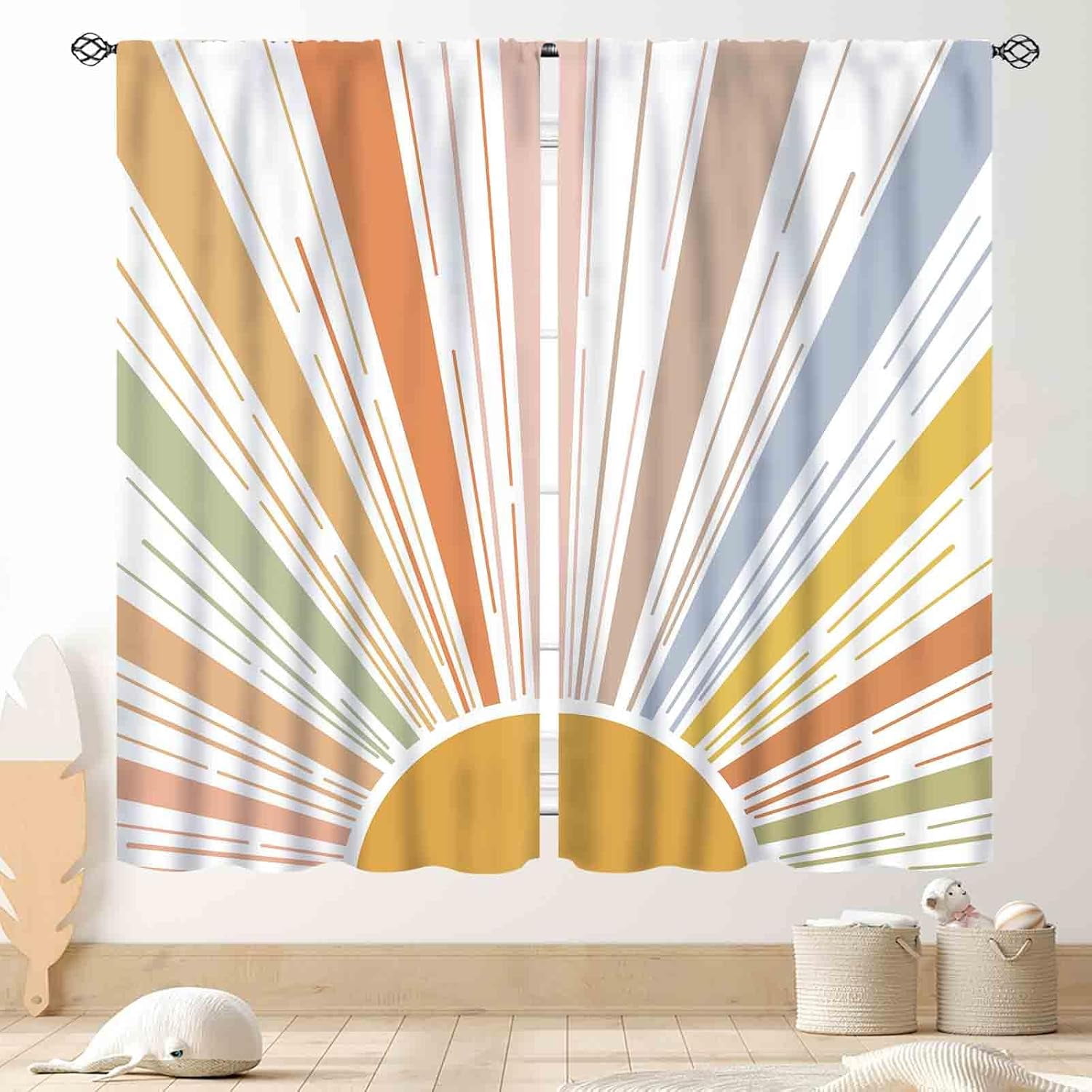 Boho Sun Curtains, Mid Century Abstract Pastel Sunrise Sunset Modern ...