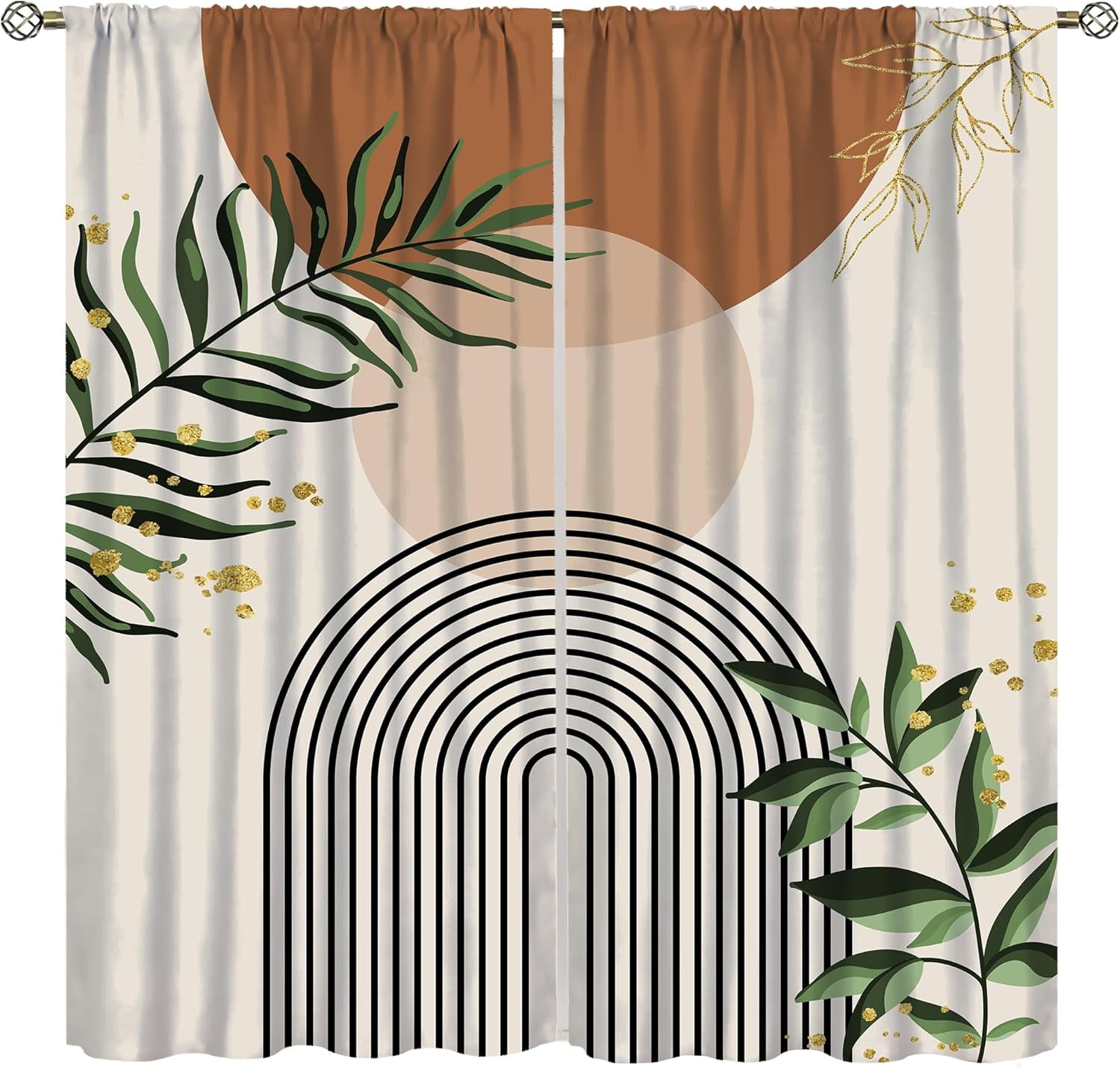 Boho Sun Curtains,Mid Century Abstract Sun Leaves Minimalist Geometric ...