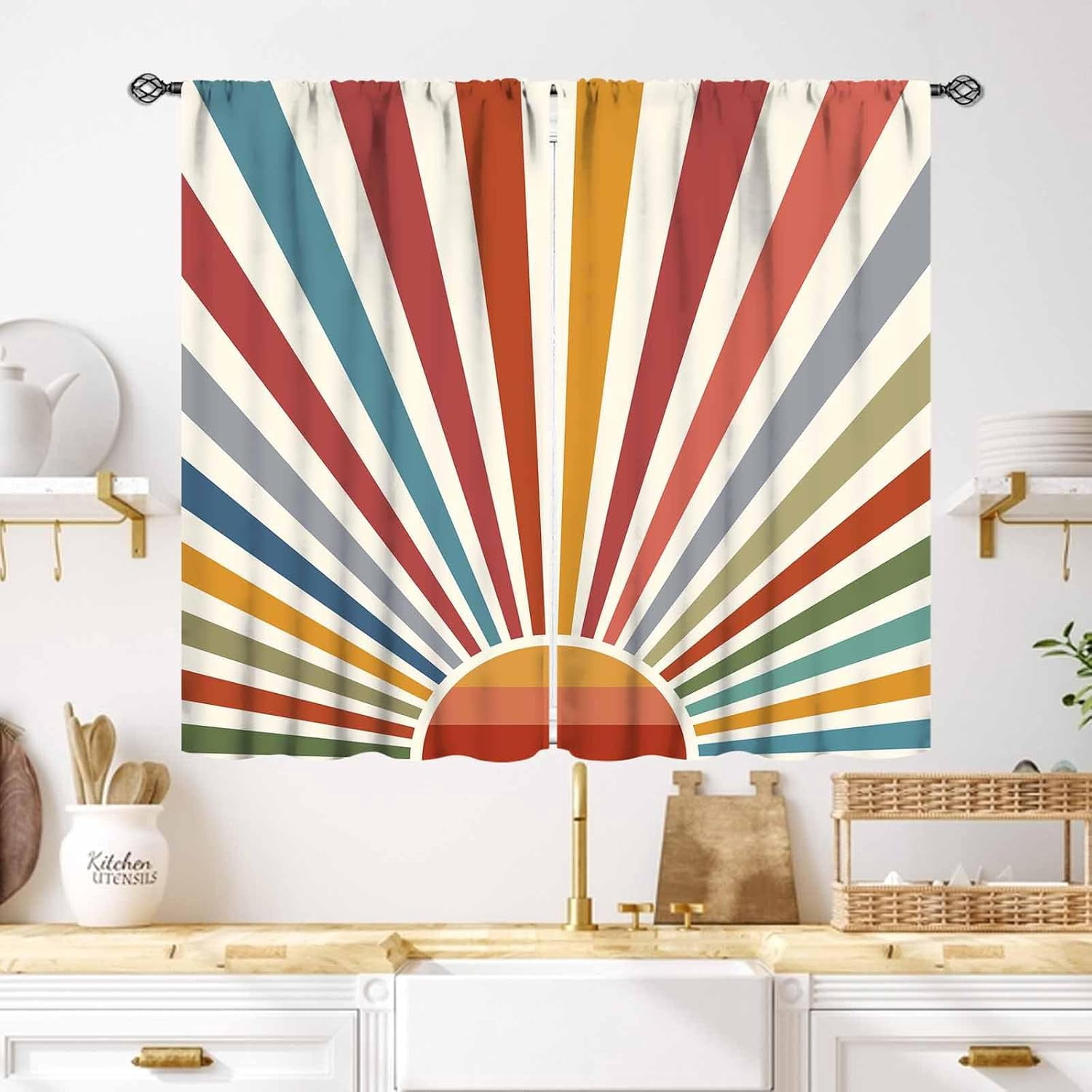 Boho Sun Curtains,Mid Century Sunrise Sunset Vintage Aesthetic Sun ...