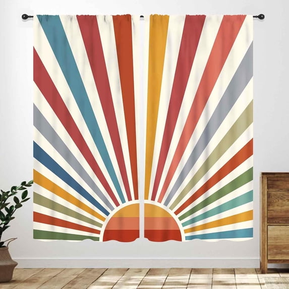 Boho Sun Curtains,Mid Century Sunrise Sunset Vintage Aesthetic Sun ...