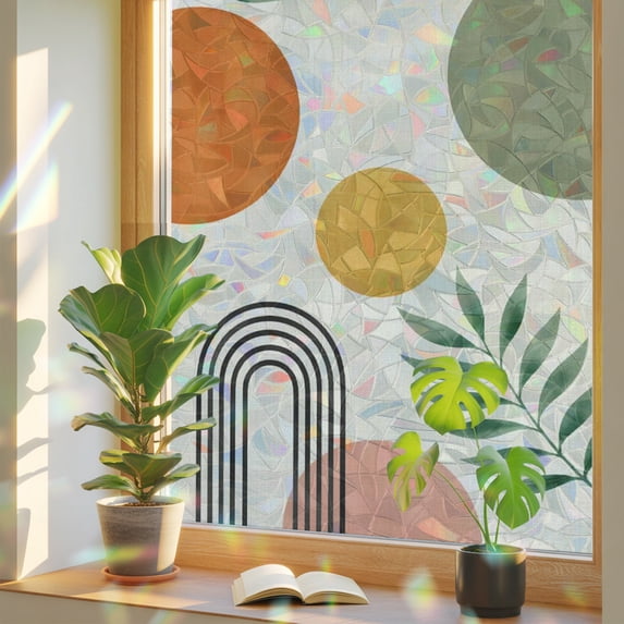 Boho Sun Discs Window Privacy Film Rainbow Static Cling Stain Glass ...