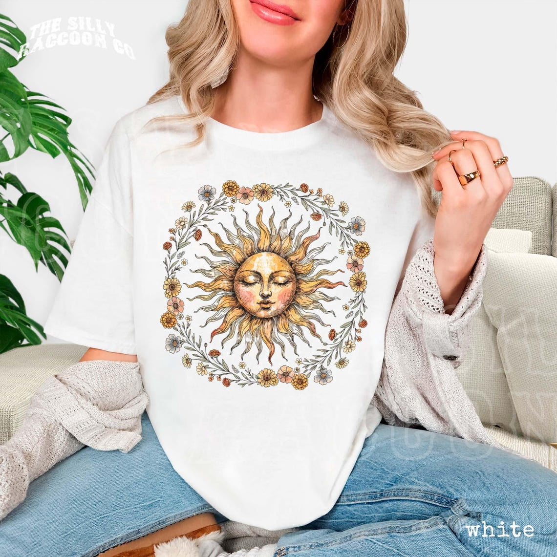 Boho Sun Face Floral Celestial Cottagecore Top For T-Shirt - Walmart.com