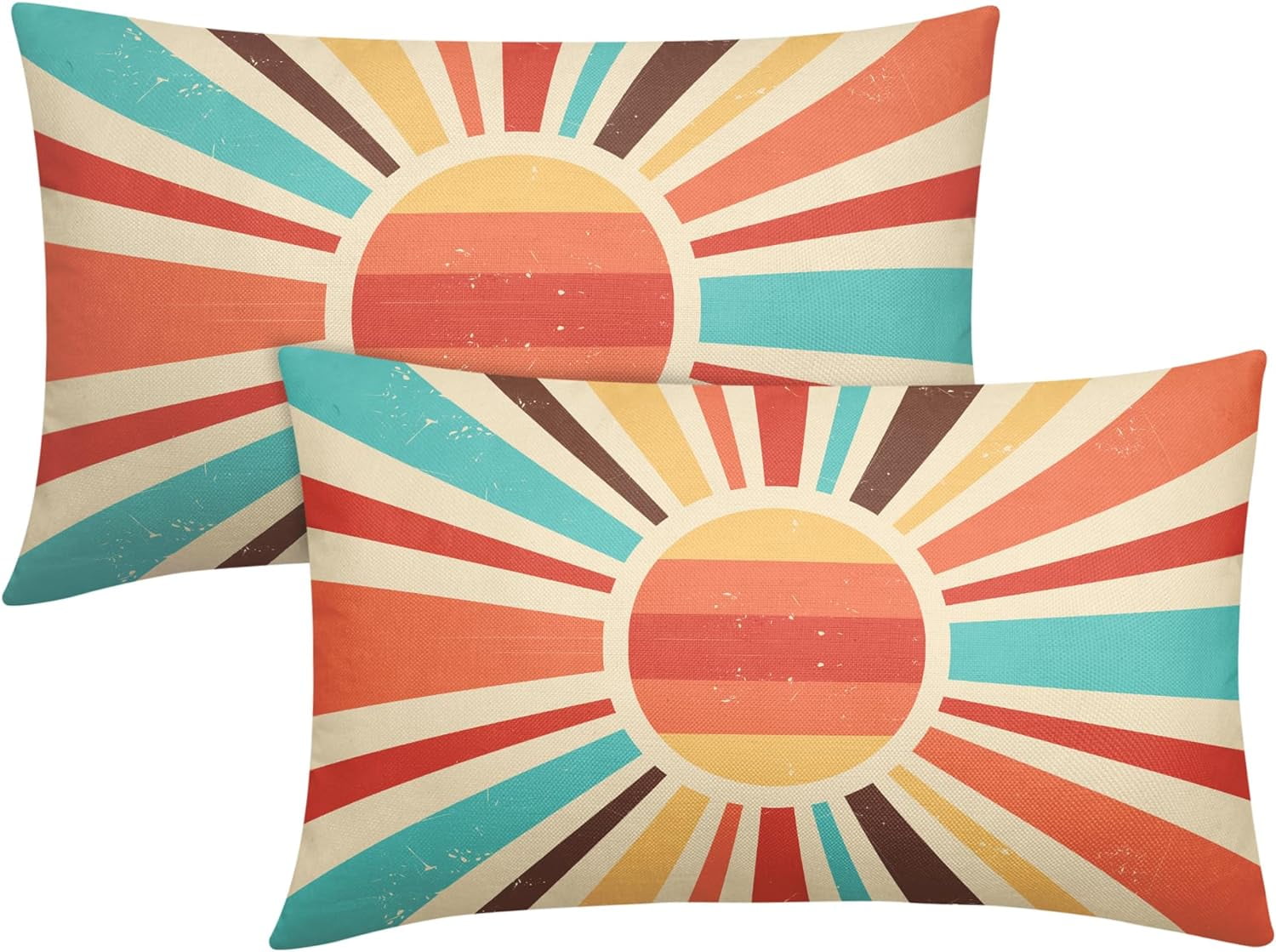 Boho Sun Lumbar Pillow Covers 12x20 Set of 2 Retro 70s Colored Bohemian ...