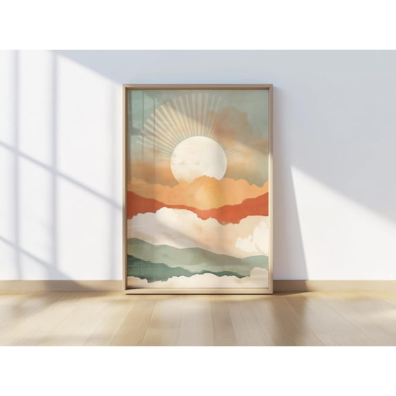 Boho Sun Mid Century Modern Sunset Wall Art, Unframed Canvas Size 12x18 ...