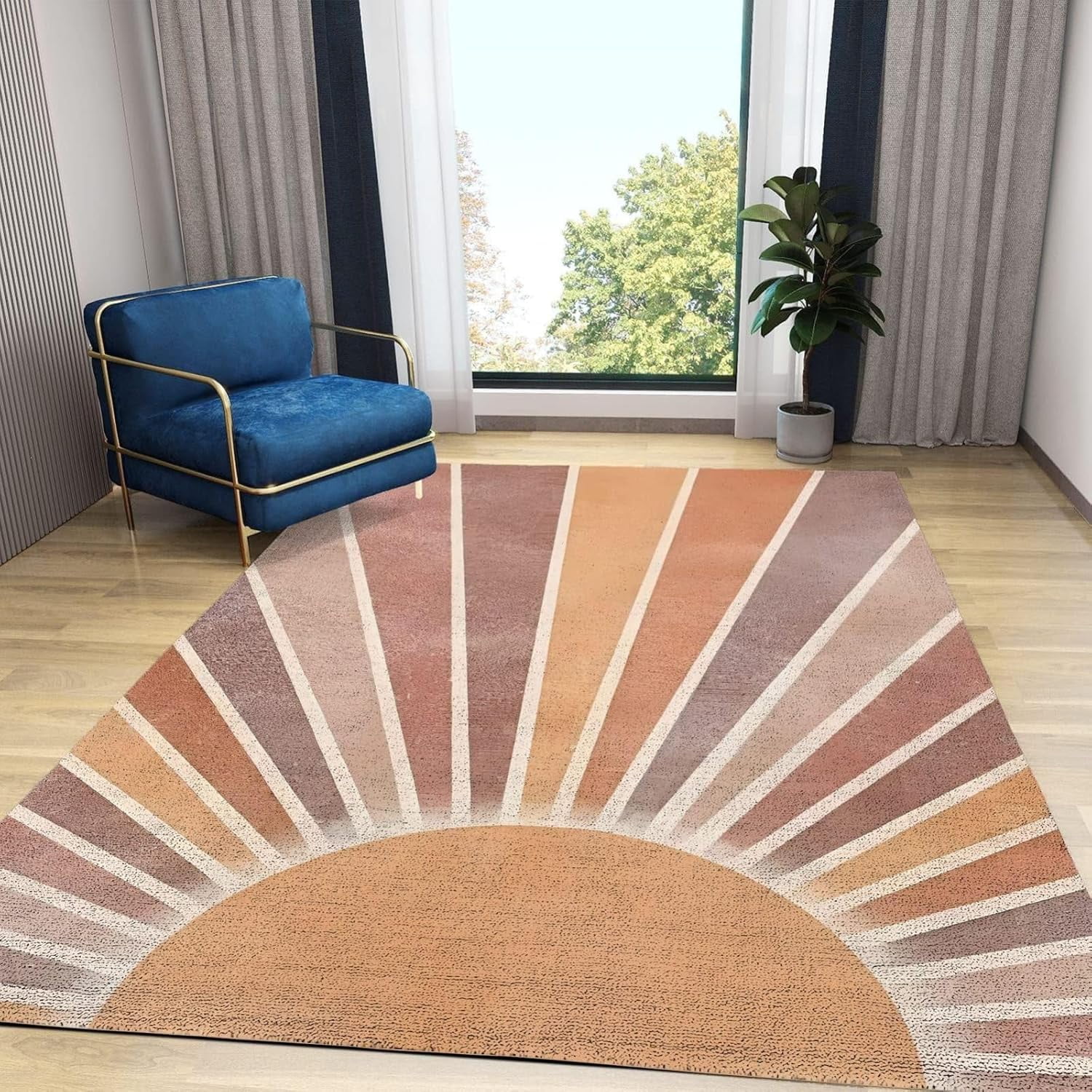 Boho Sun Modern Geometry Area Rug, Abstract Art Vintage Indoor Rugs ...