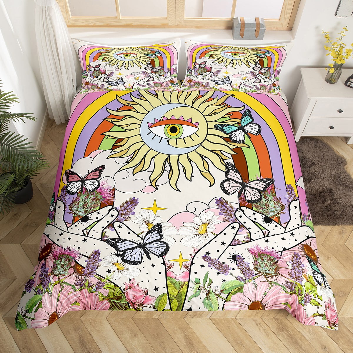 Boho Sun Moon Bed Sets Vintage All Seeing Inner Eye Duvet Cover Girls ...