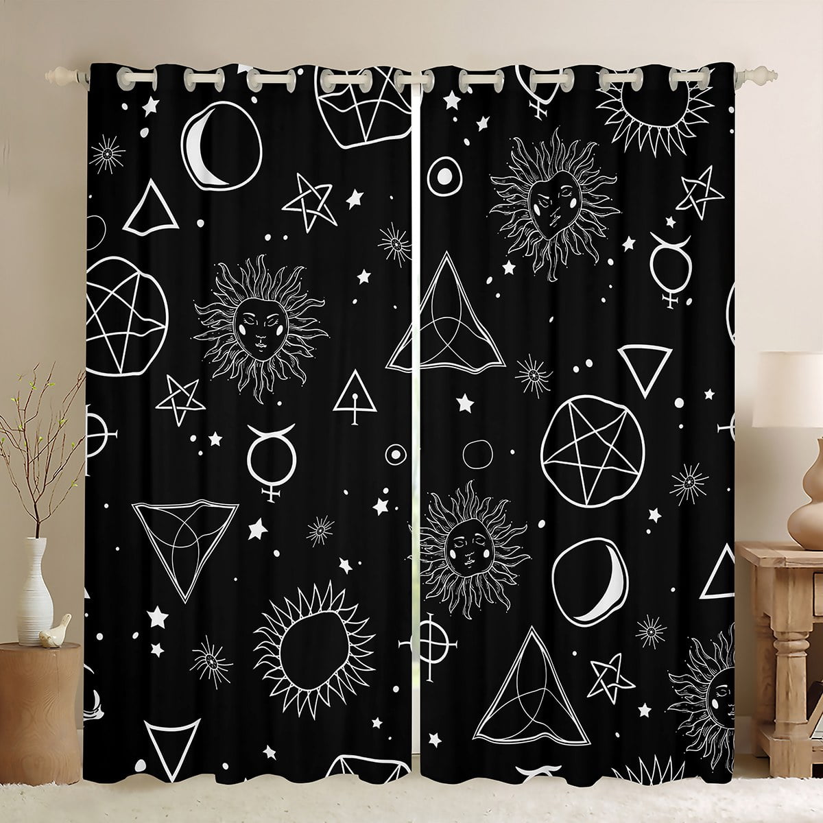 Boho Sun Moon Curtains Kids Psychedelic Bohemian Hippie Curtains ...