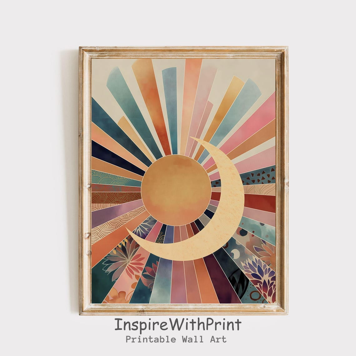 Boho Sun And Moon Poster Midcentury Modern Earth Tone Wall Art, Boho ...