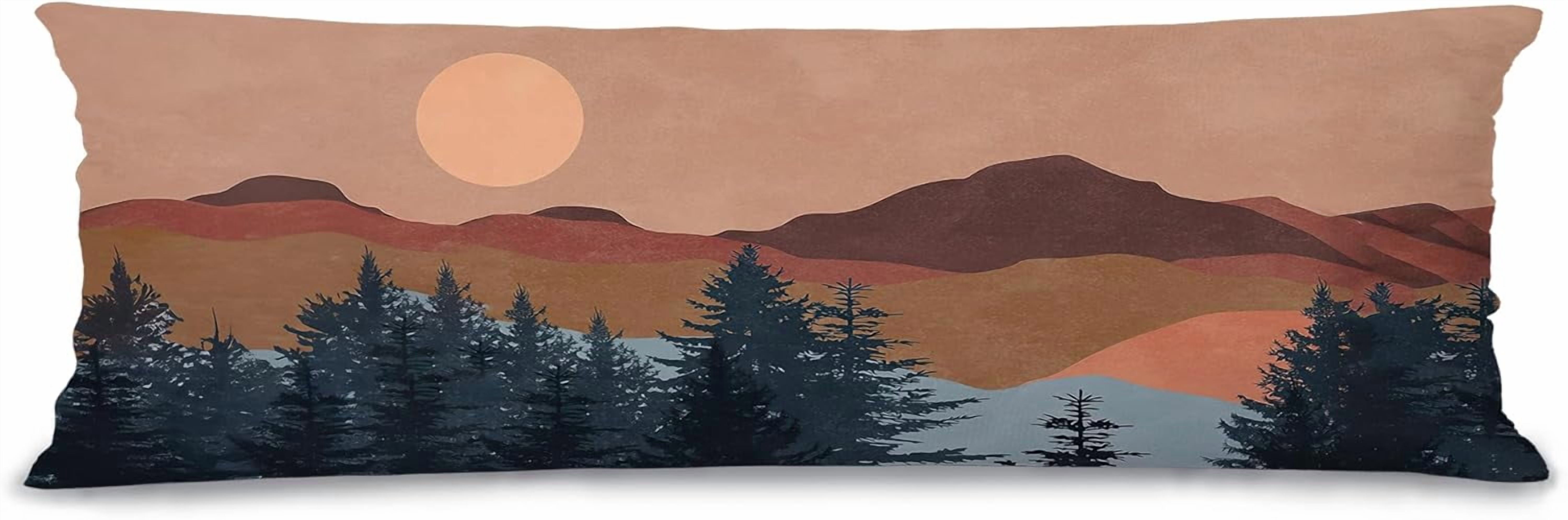 Boho Sun Mountain 20x54 Body Pillow Cover Case, Mid Century Modern Sun ...