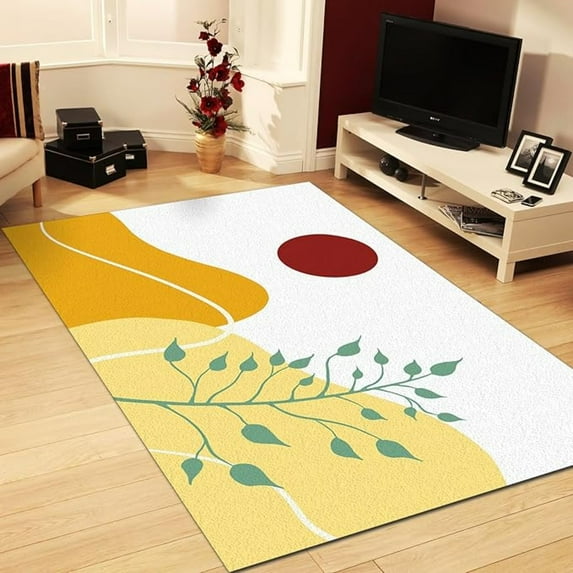 Boho Sun Mountain Area Rug, Simple Leaves Non Slip Noise Reduction ...