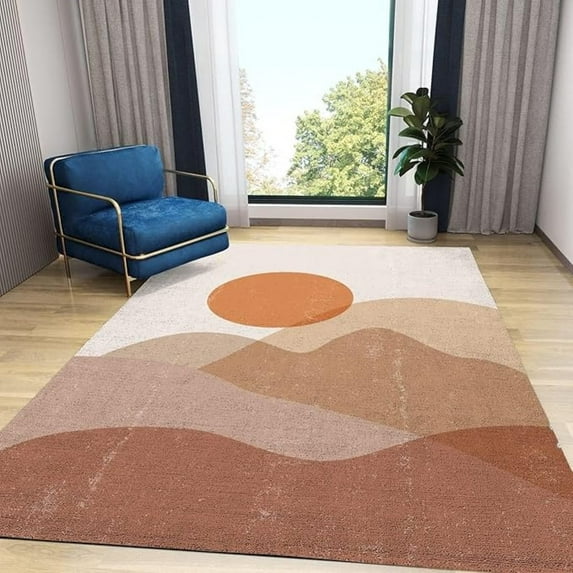 Boho Sun And Mountain Area Rugs, Mid Century Boho Sun Art Easy Clean ...