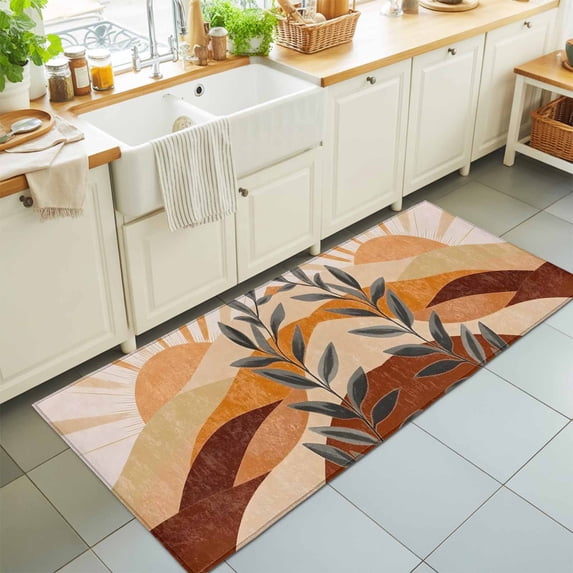 Boho Sun Mountains Abstract Leaves Rectangle Area Rug 2x6ft,Living Room ...