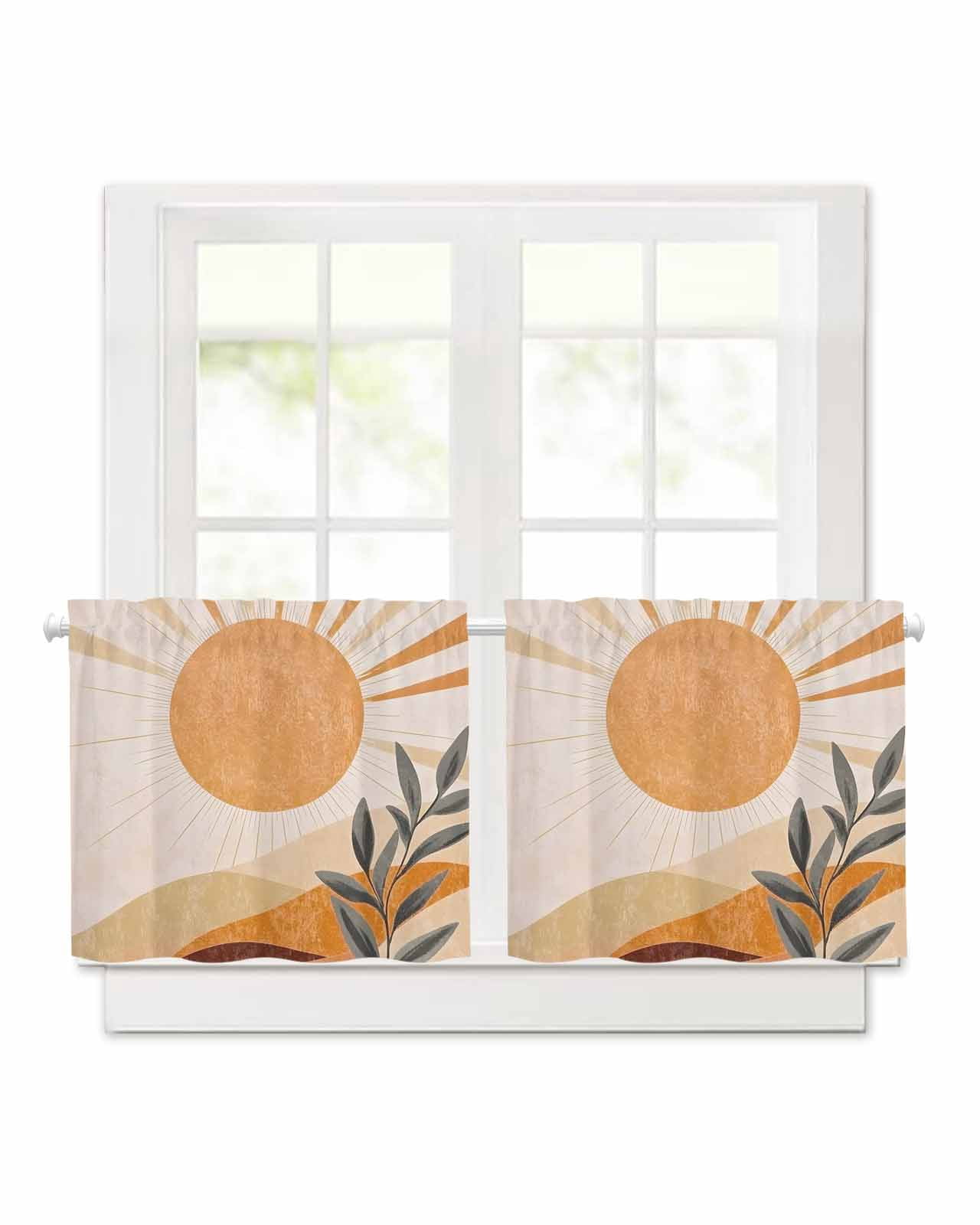 Boho Sun Mountains Abstract Leaves Short Blackout Curtains 30 Inch Long ...