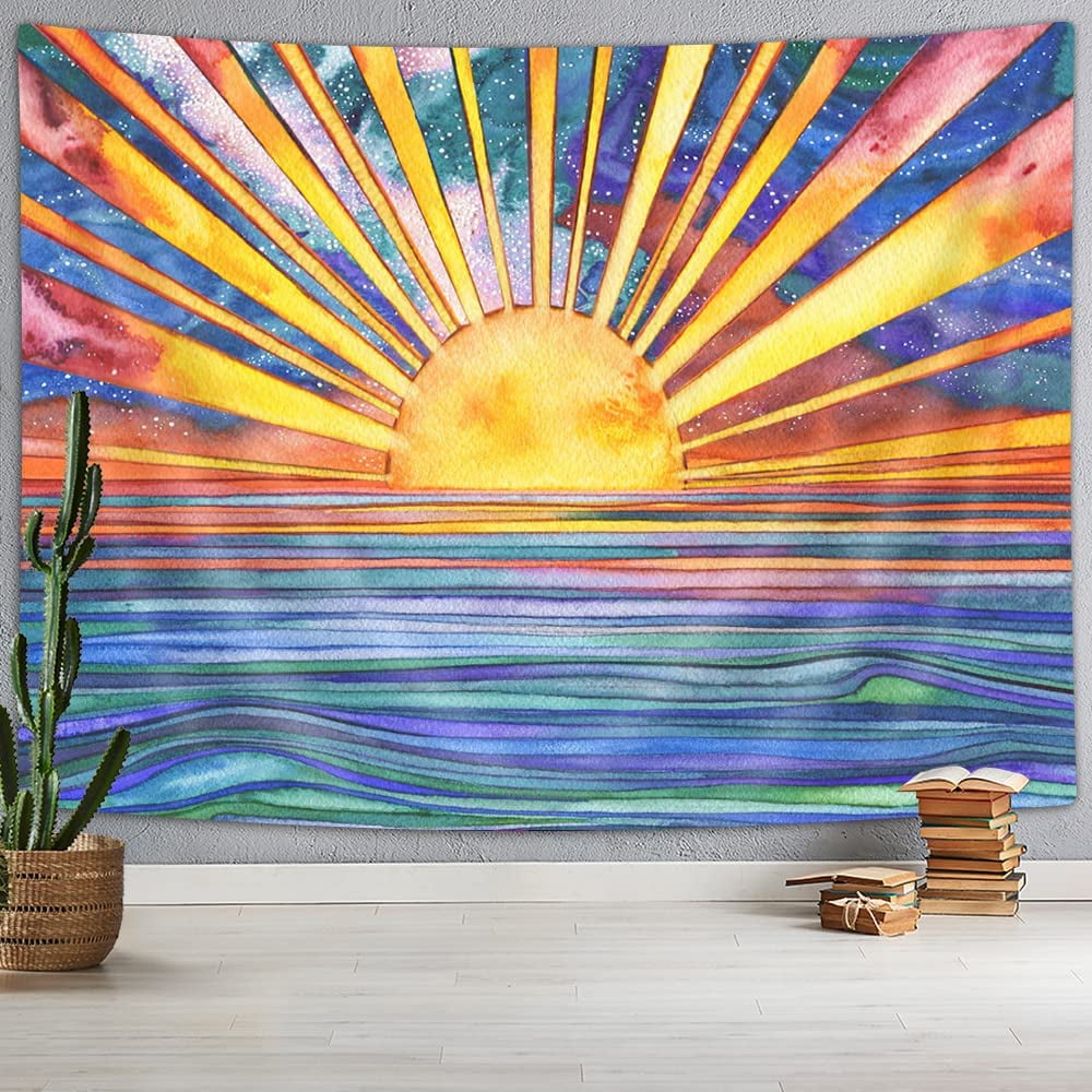 Boho Sun Ocean Tapestry, Hippy 70s Sunrise Sunset Decor, Custom Print ...