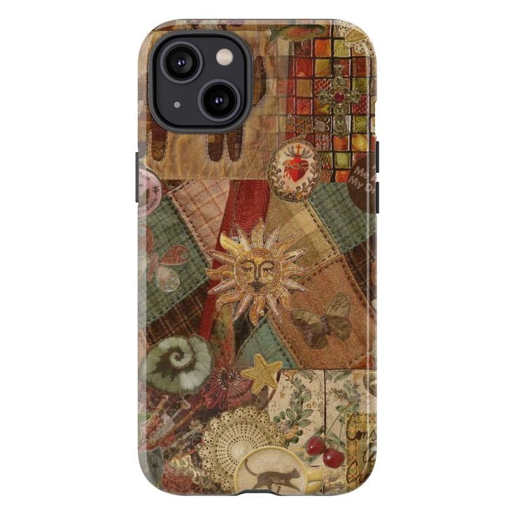 Boho Sun Patchwork Phone Case, Vintage Collage Aesthetic iPhone Cover ...