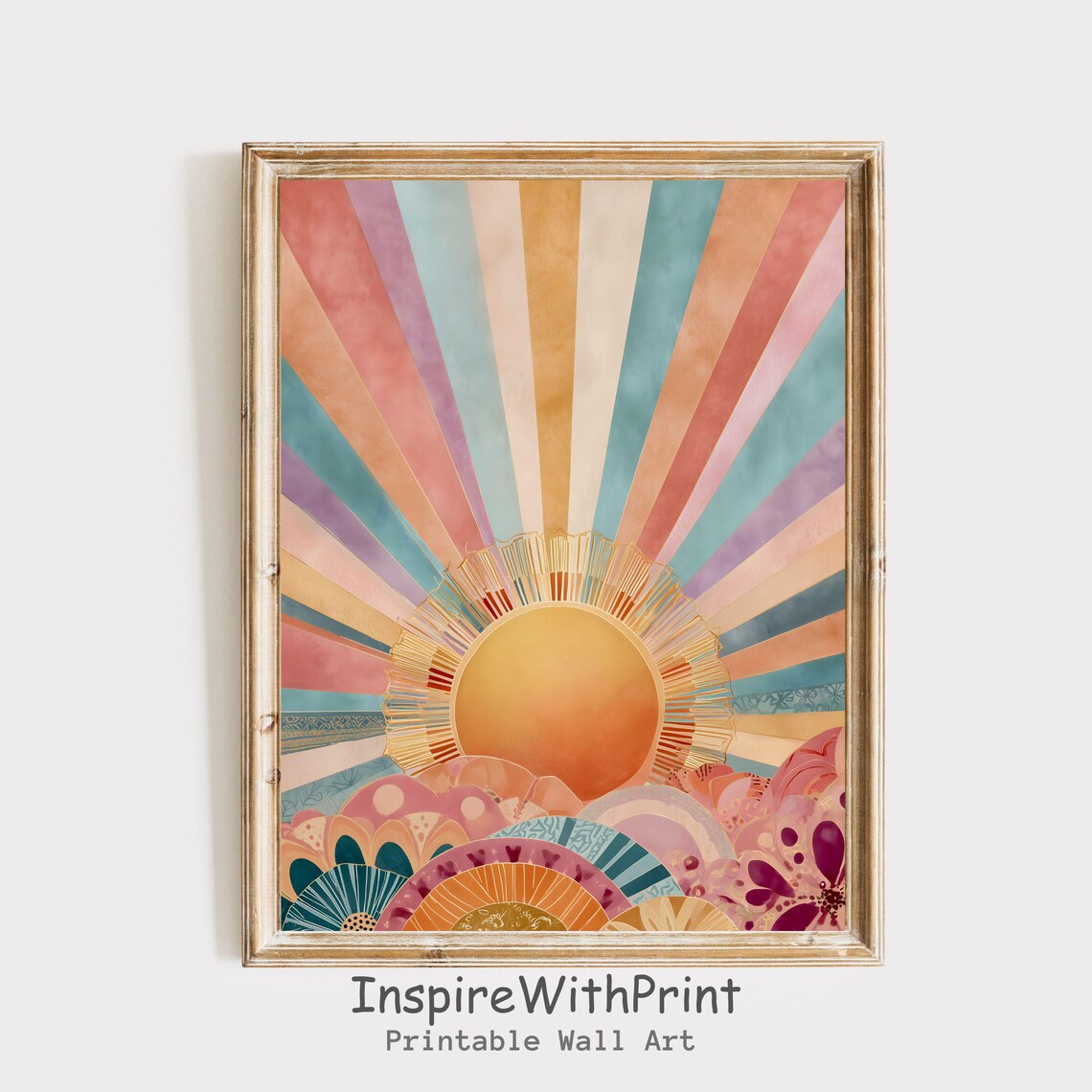 Boho Sun Poster Colorful Boho Sun Wall Art Printable Abstract Sunrise ...