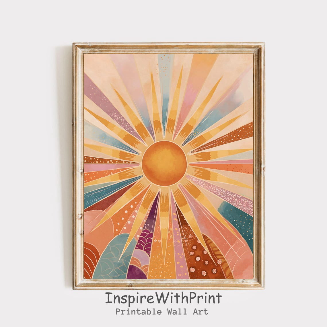 Boho Sun Poster Colorful Boho Sun Wall Art Printable Abstract Sunrise ...