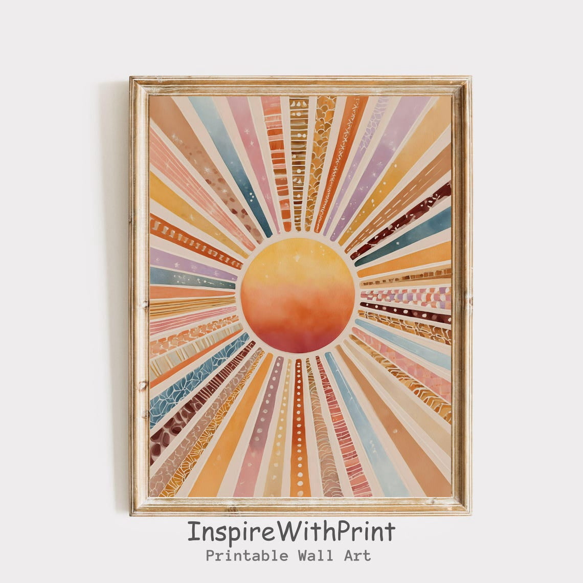 Boho Sun Poster Colorful Boho Sun Wall Art Printable Abstract Sunrise ...