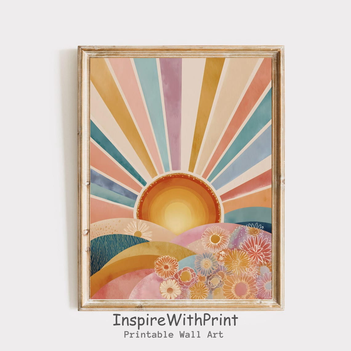 Boho Sun Poster Colorful Boho Sun Wall Art Printable Abstract Sunrise ...