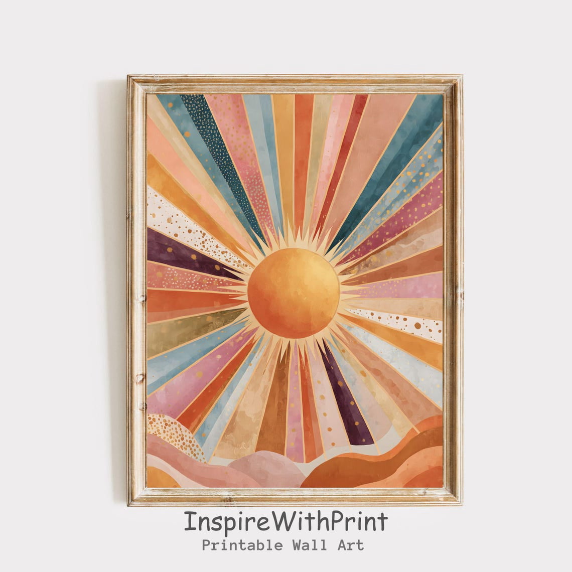 Boho Sun Poster Colorful Boho Sun Wall Art Printable Abstract Sunrise ...