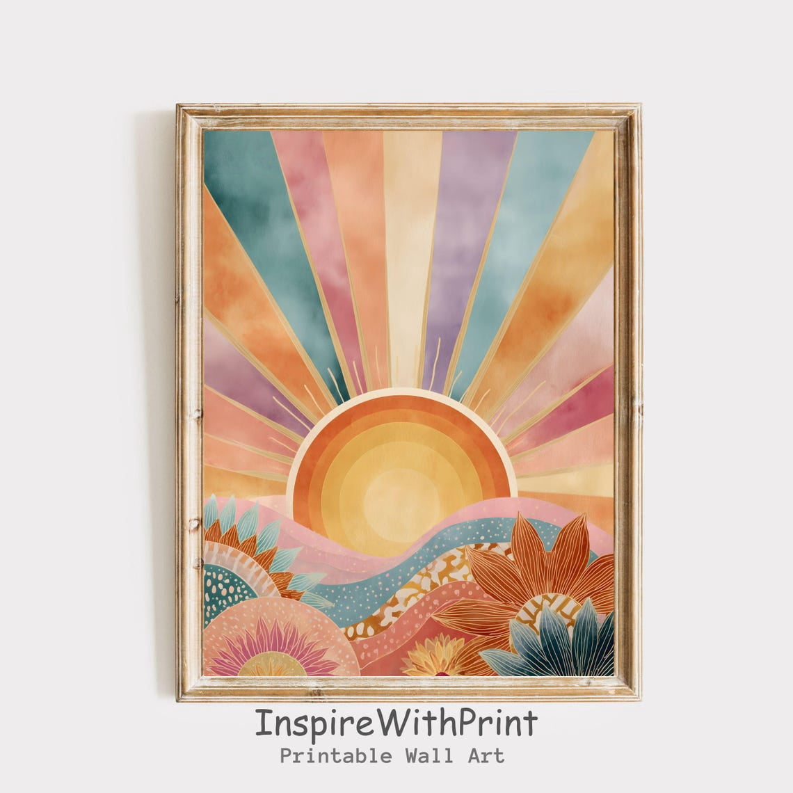 Boho Sun Poster Colorful Boho Sun Wall Art Printable Abstract Sunrise ...