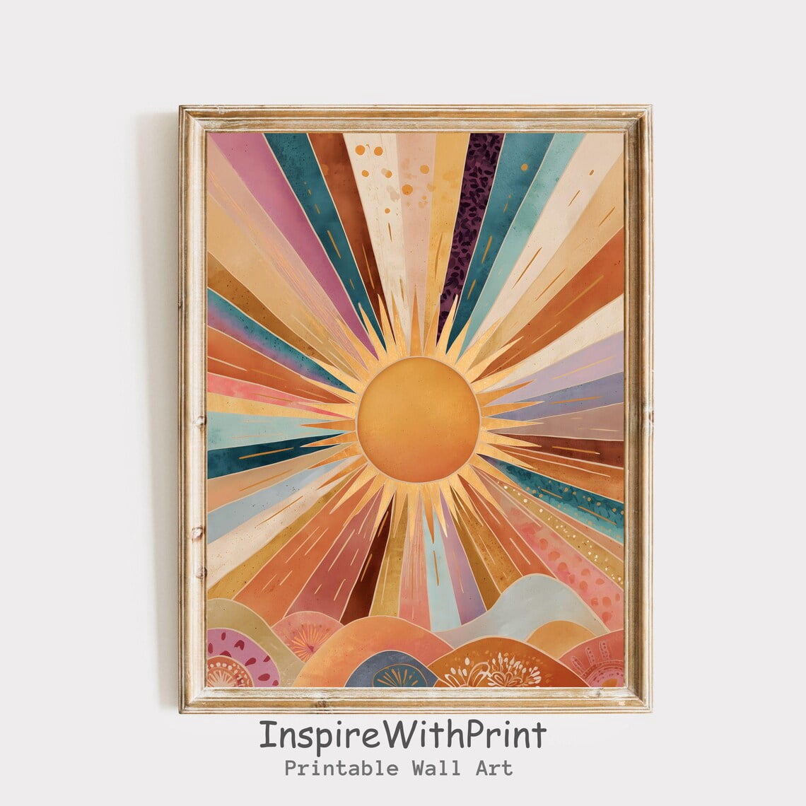Boho Sun Poster Colorful Boho Sun Wall Art Printable Abstract Sunrise ...