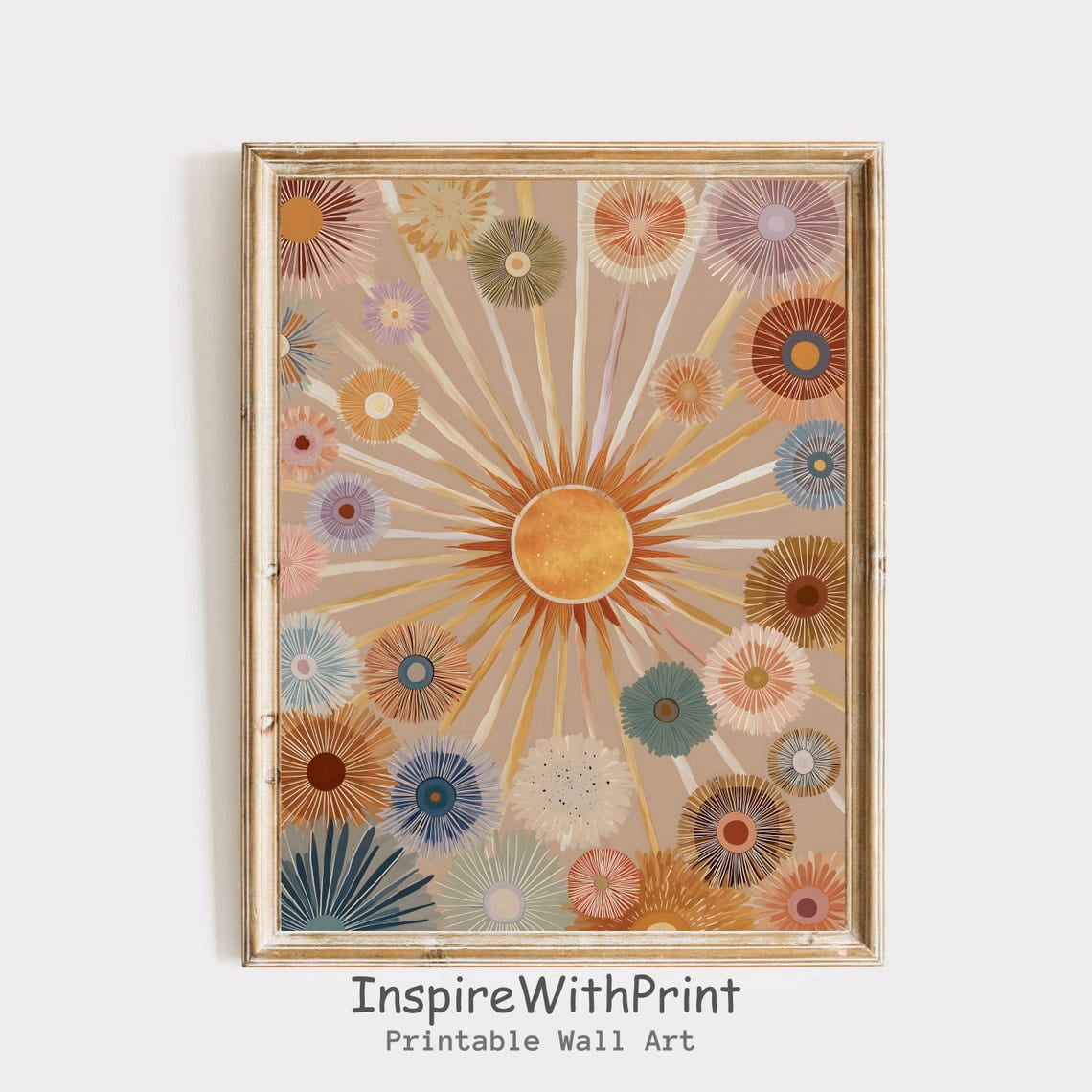 Boho Sun Poster, Earthtones Boho Sun Wall Art Abstract Sunrise Poster ...