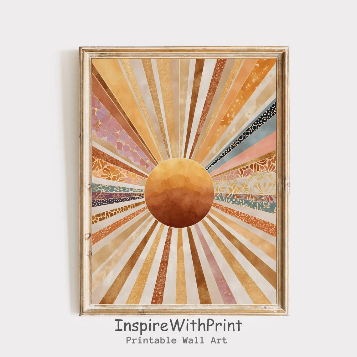 Boho Sun Poster Earthtones Boho Sun Wall Art Printable Abstract Sunrise ...