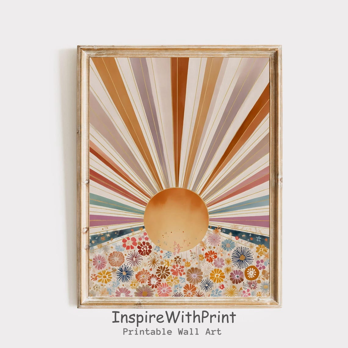 Boho Sun Poster Earthtones Boho Sun Wall Art Printable Abstract Sunrise ...