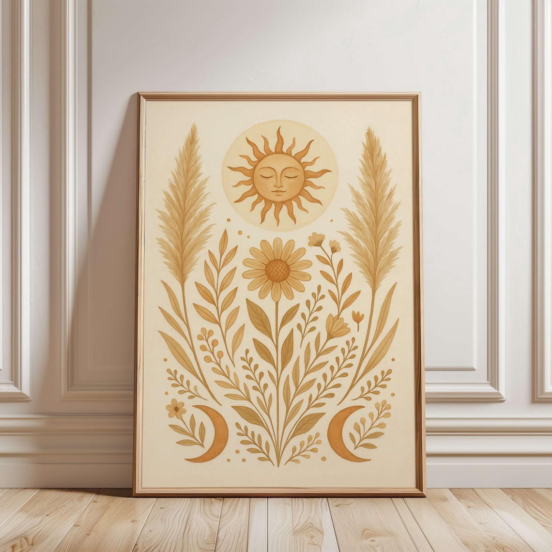 Boho Sun Poster Floral Boho Wall Art Celestial Botanical Sun Bohemian ...