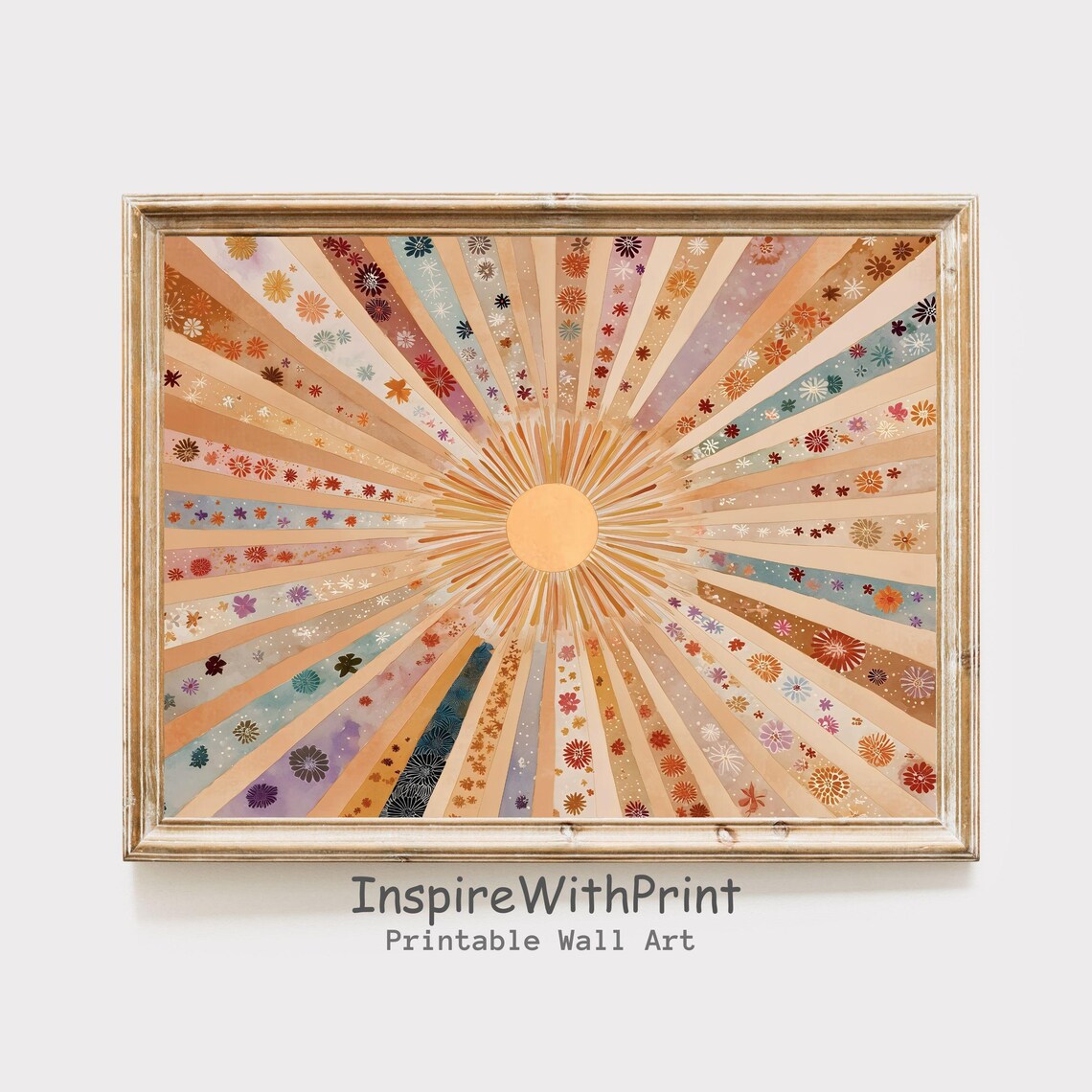Boho Sun Poster, Horizontal Sun Art Abstract Sunrise Poster, Midcentury ...