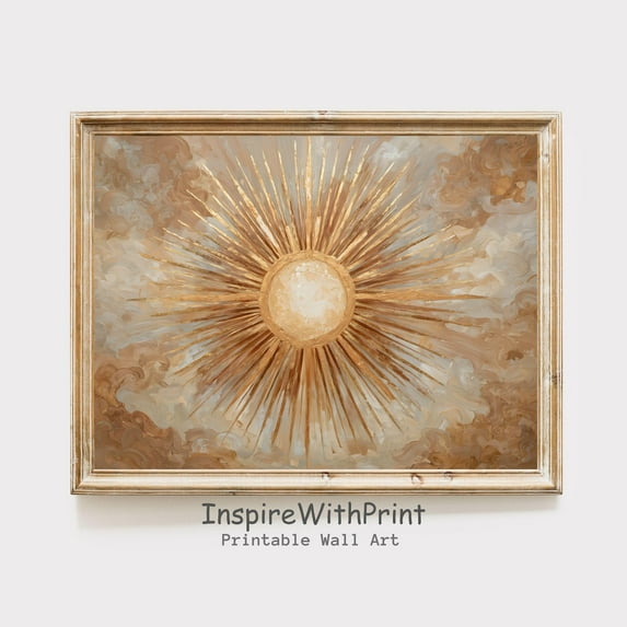 Boho Sun Poster, Horizontal Sun Art Abstract Sunrise Poster, Midcentury ...