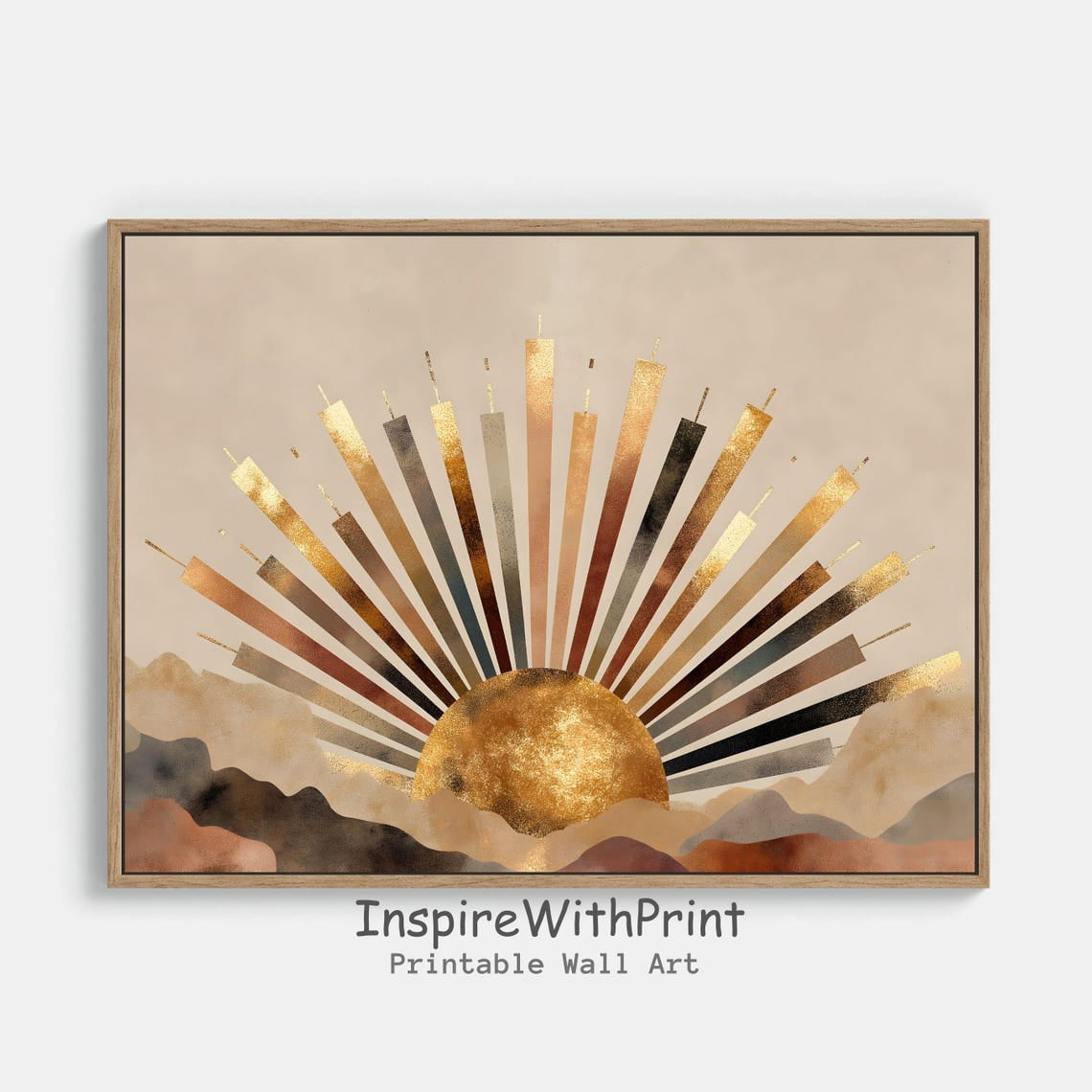 Boho Sun Poster Horizontal Sun Art Printable Abstract Sunrise Poster ...