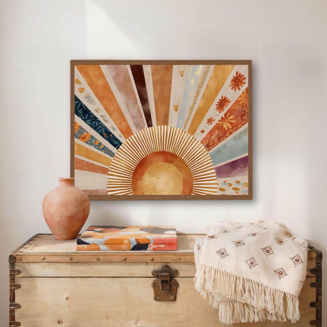 Boho Sun Poster Horizontal Sun Art Printable Abstract Sunrise Poster ...