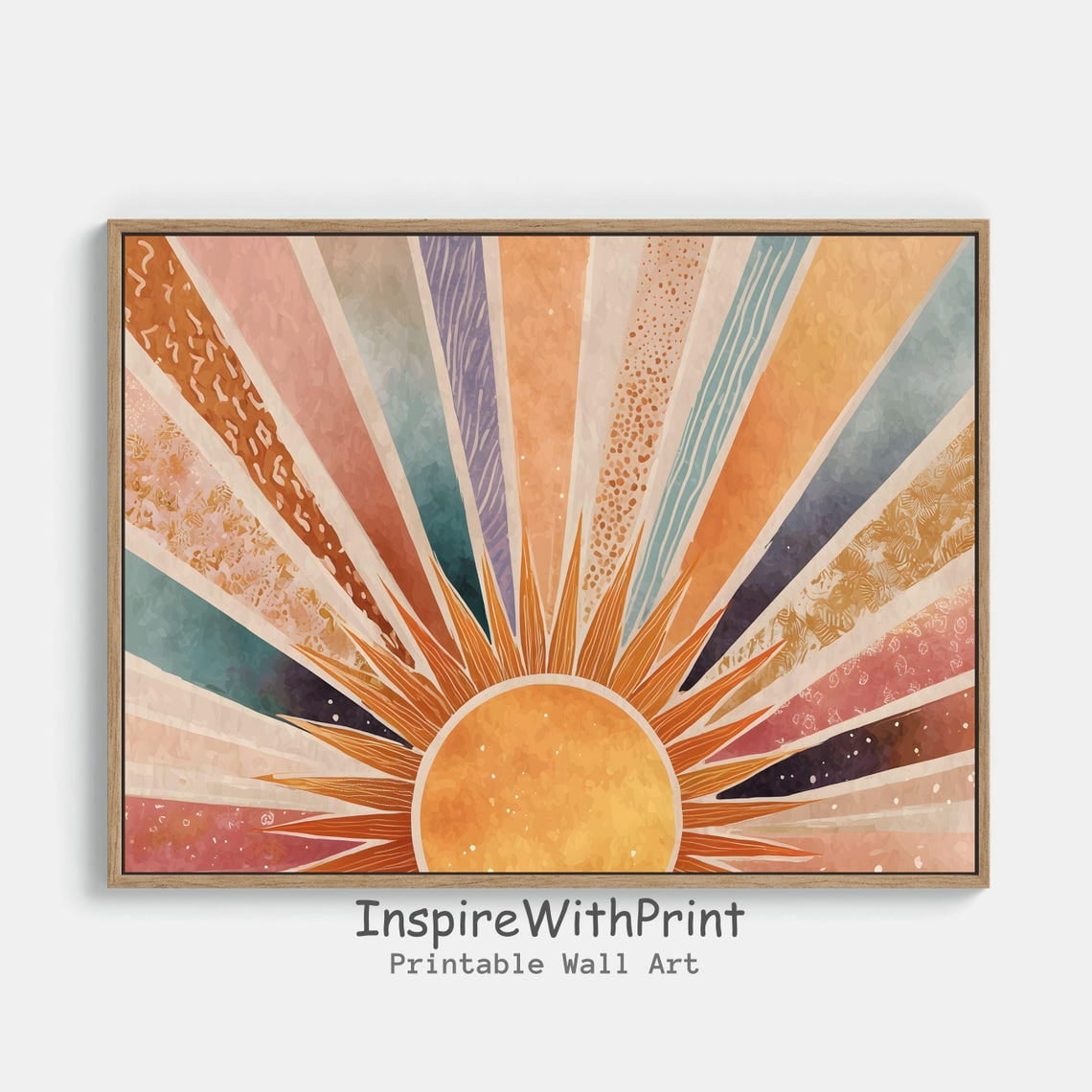 Boho Sun Poster Horizontal Sun Wall Art Printable Abstract Sunrise ...