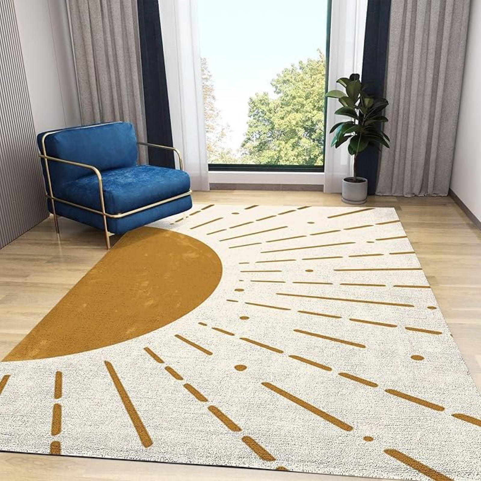 Boho Sun Rainbow Mid Century Geometric Area Rug, Sunset Modern Abstract ...