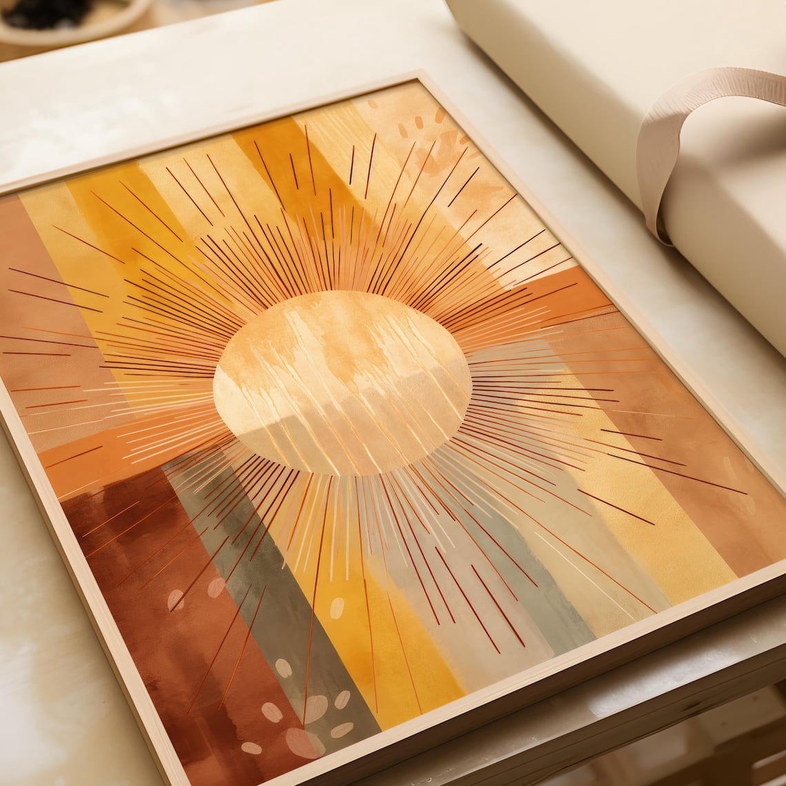 Boho Sun Rays Living Room Decoration Minimalist Beige Orange Boho Chic ...