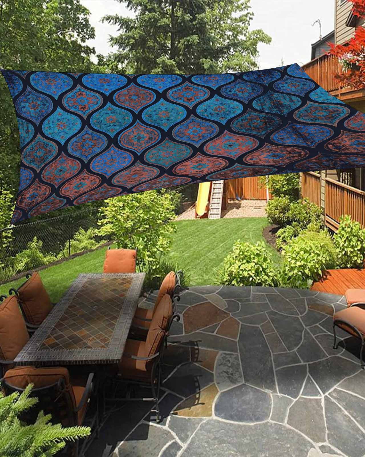 Boho Sun Shade Sail 12'X16' Moroccan Trellis Blue Red Black Geometric ...