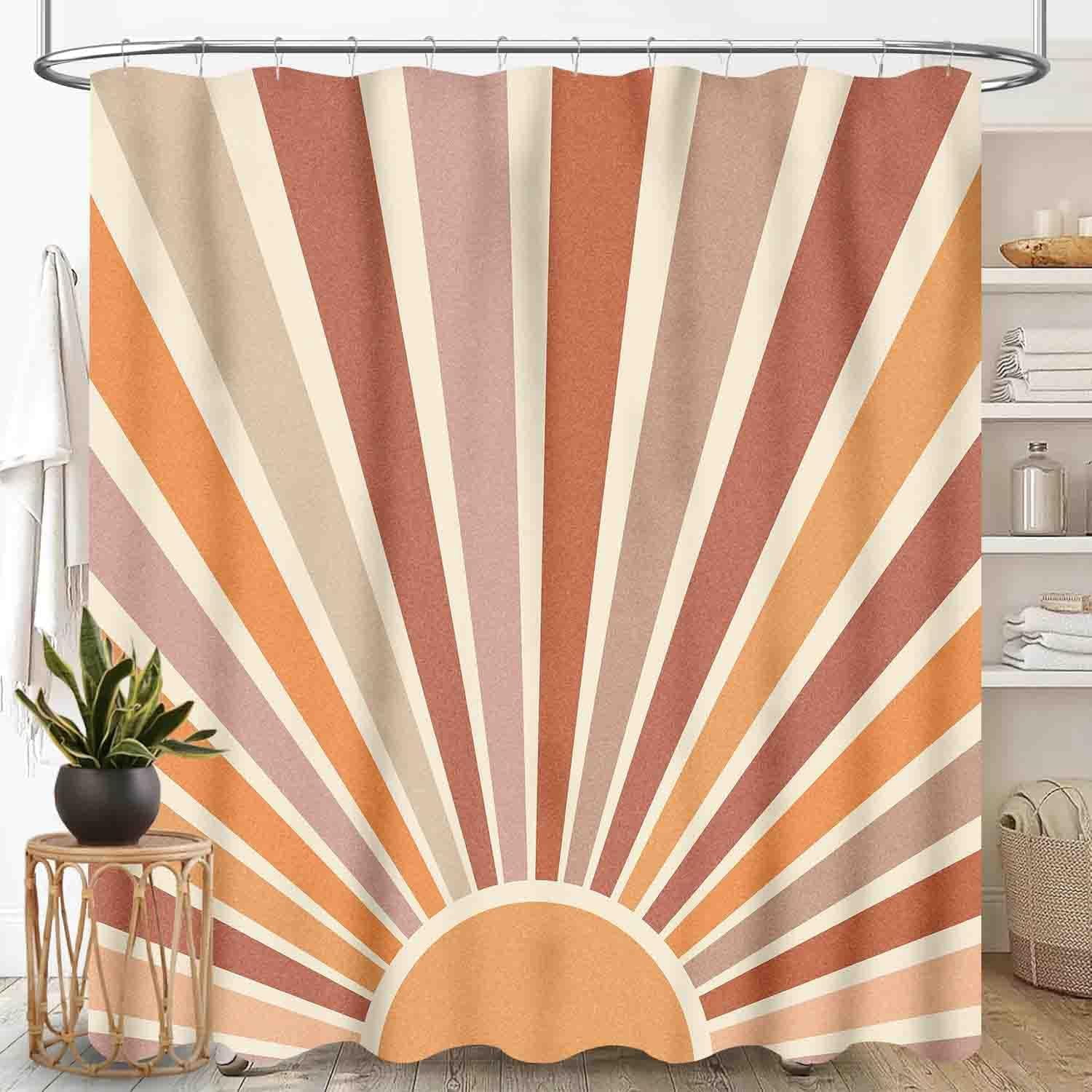 Boho Sun Shower Curtain, Mid Century Abstract Pastel Sunrise Sunset ...