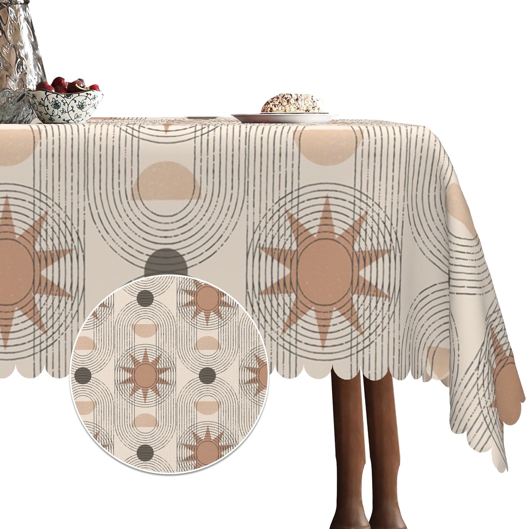 Boho Sun Tablecloth,Mid-Century Linen Table Cloth,Table Cover for ...
