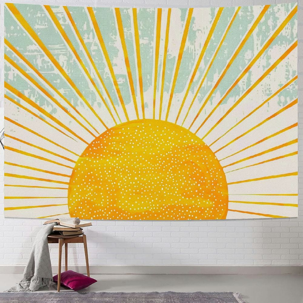 Boho Sun Tapestry Vintage Sunrise Sunset Tapestry Bohemian Mid Century ...
