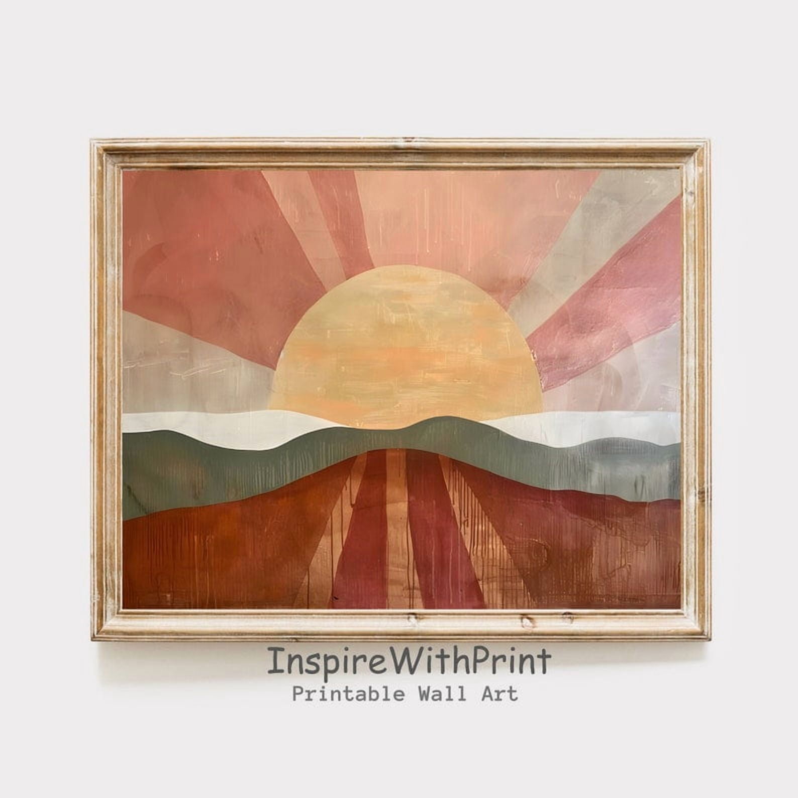 Boho Sun Wall Art, Abstract Mountain Sun , Printable MCM Landscape Art ...